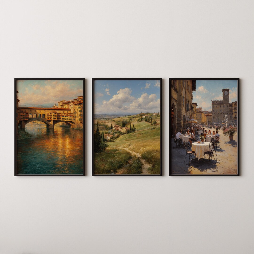 Set of 3 Vintage Italian Landscape Paintings for European Farmhouse ...
