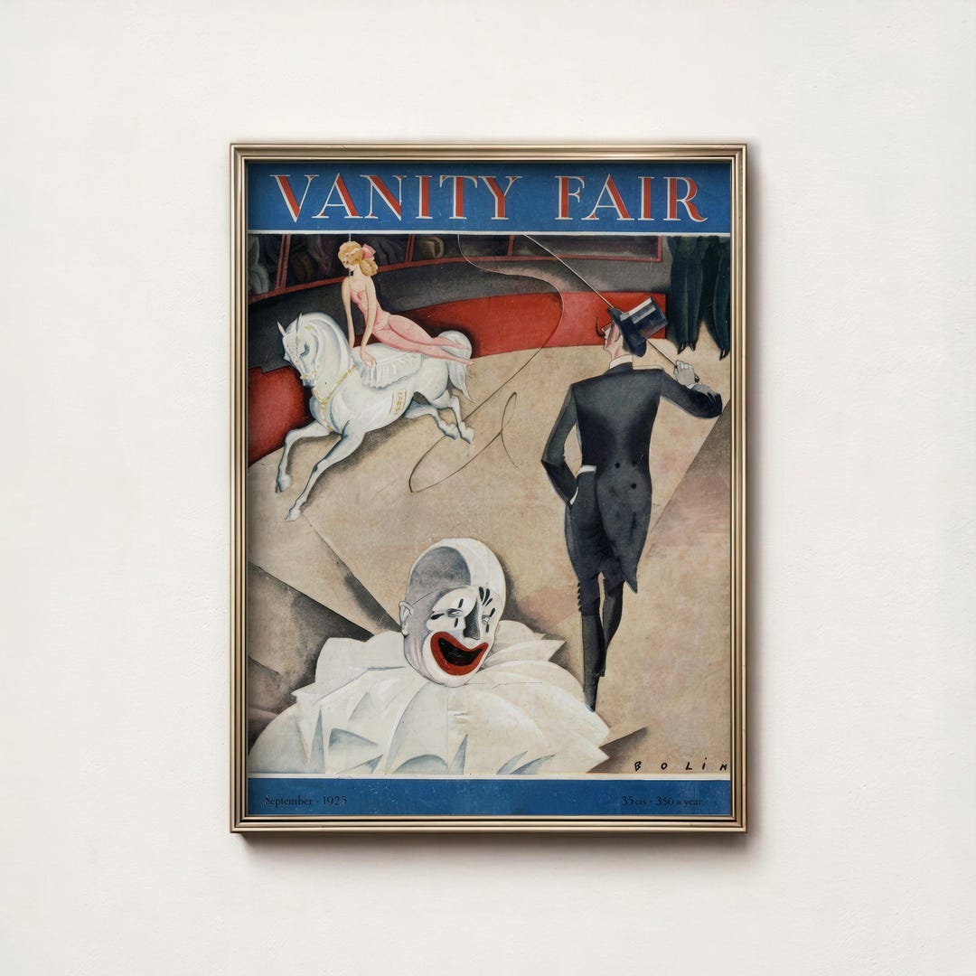 Vintage 1925 Vanity Fair Circus Poster Art Deco Clown Acrobat White ...