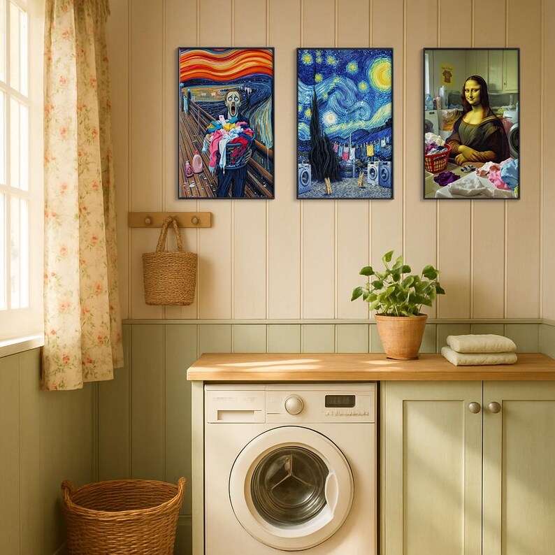 Laundry Room Art Funny Printable Set of 3, Laundry Scream & Starry ...