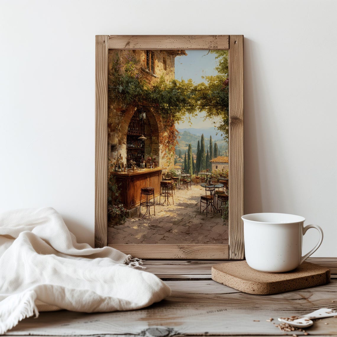 Tuscany Cafe Print: Italian Village Mediterranean Landscape (digital ...