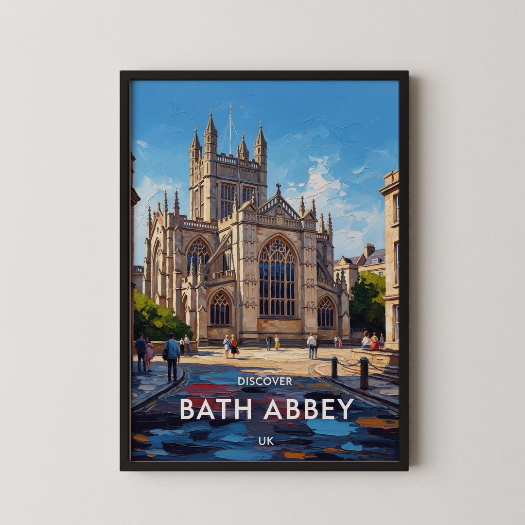 Bath Abbey Travel Poster Digital Print, Textured UK Landmark Wall Art ...