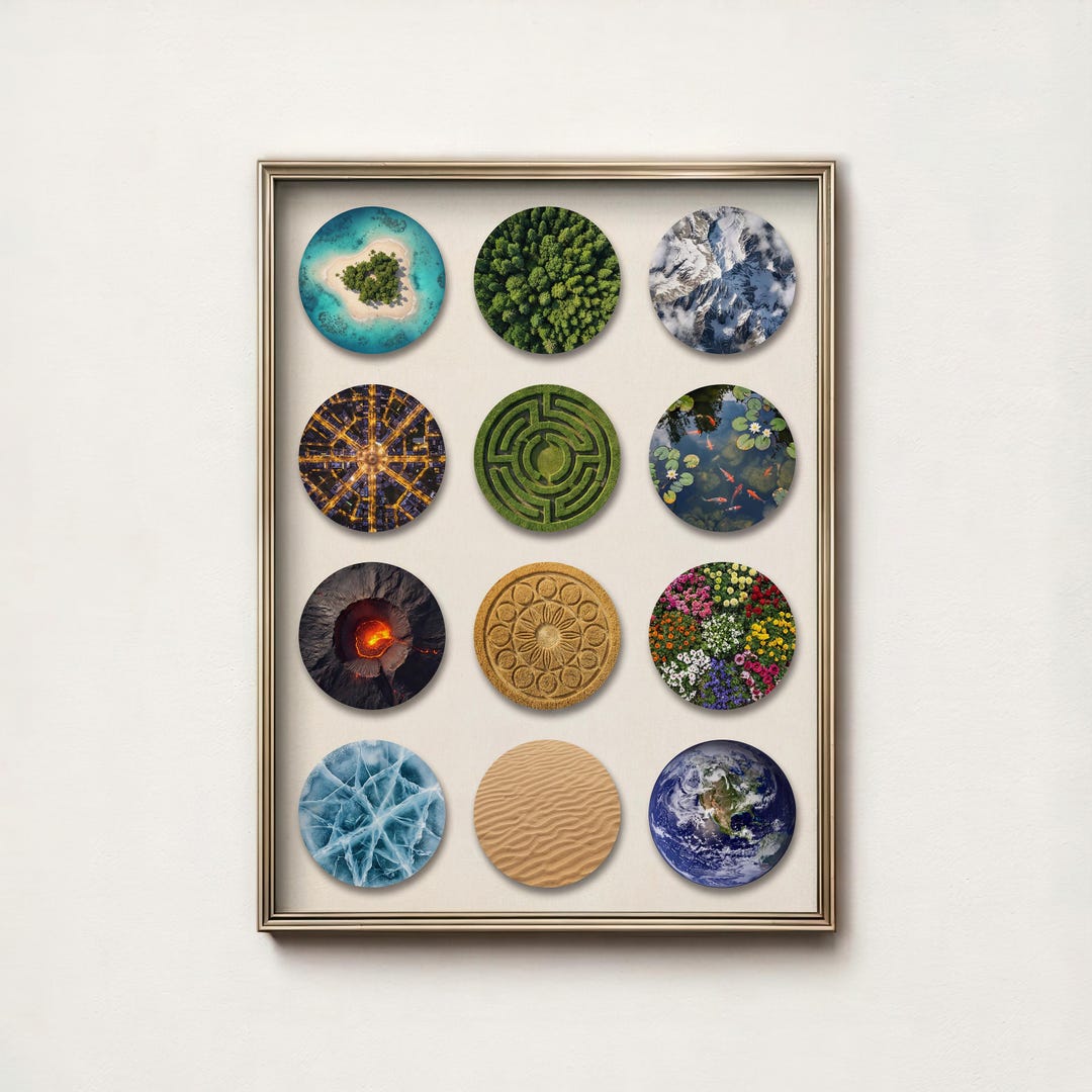 Nature Landscapes Circular Art Print Modern Earth Elements Poster Set ...