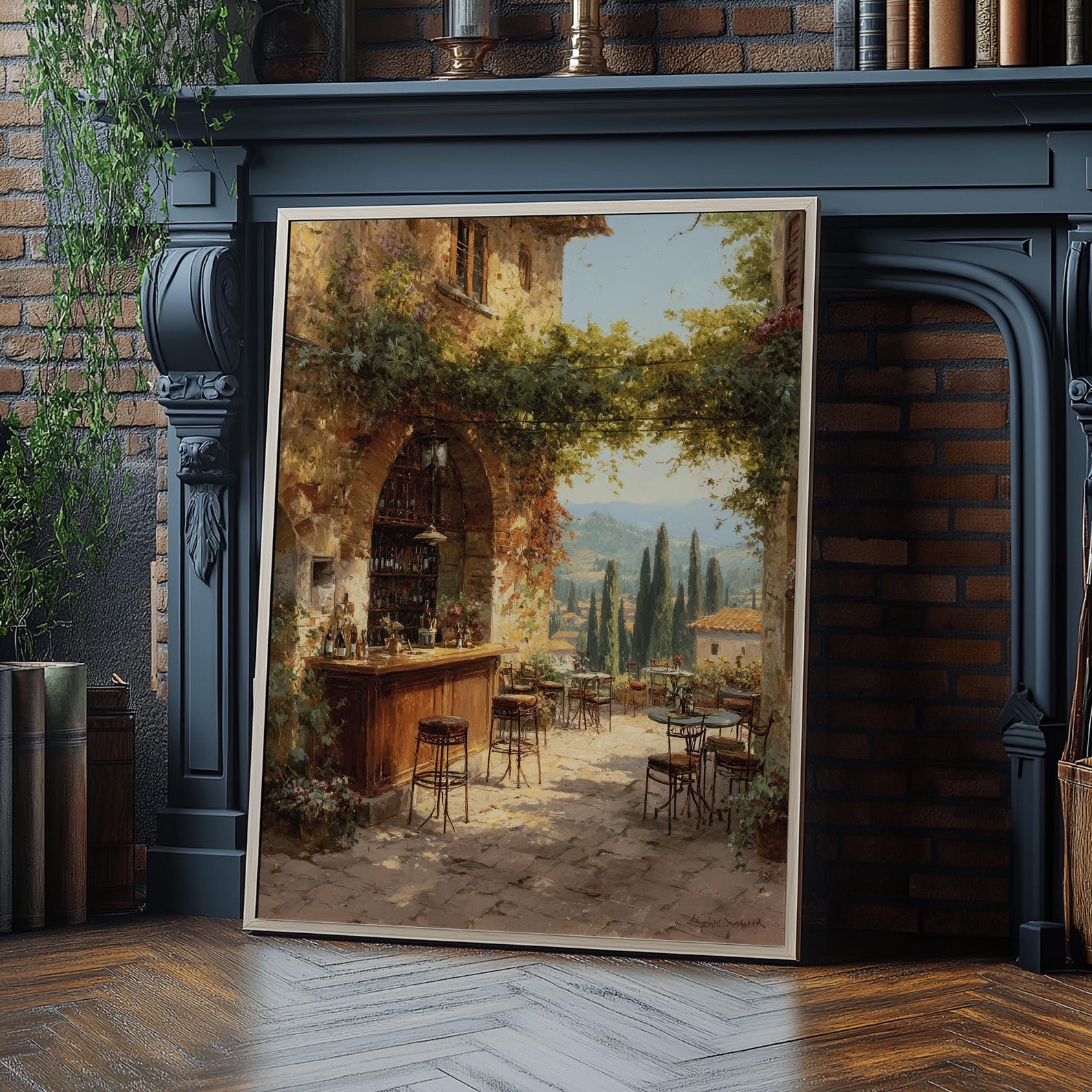 Tuscany Cafe Print: Italian Village Mediterranean Landscape (digital ...