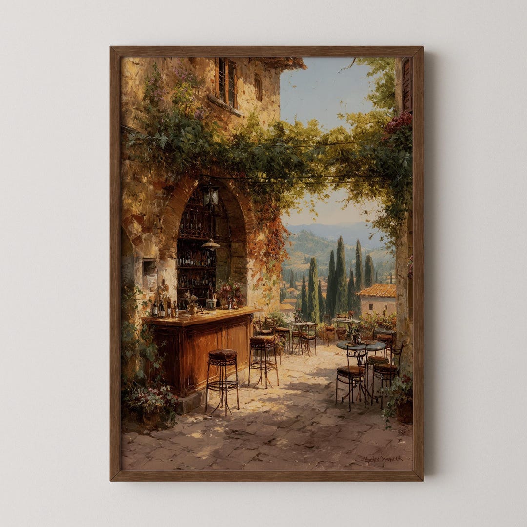 Tuscany Cafe Print: Italian Village Mediterranean Landscape (digital ...