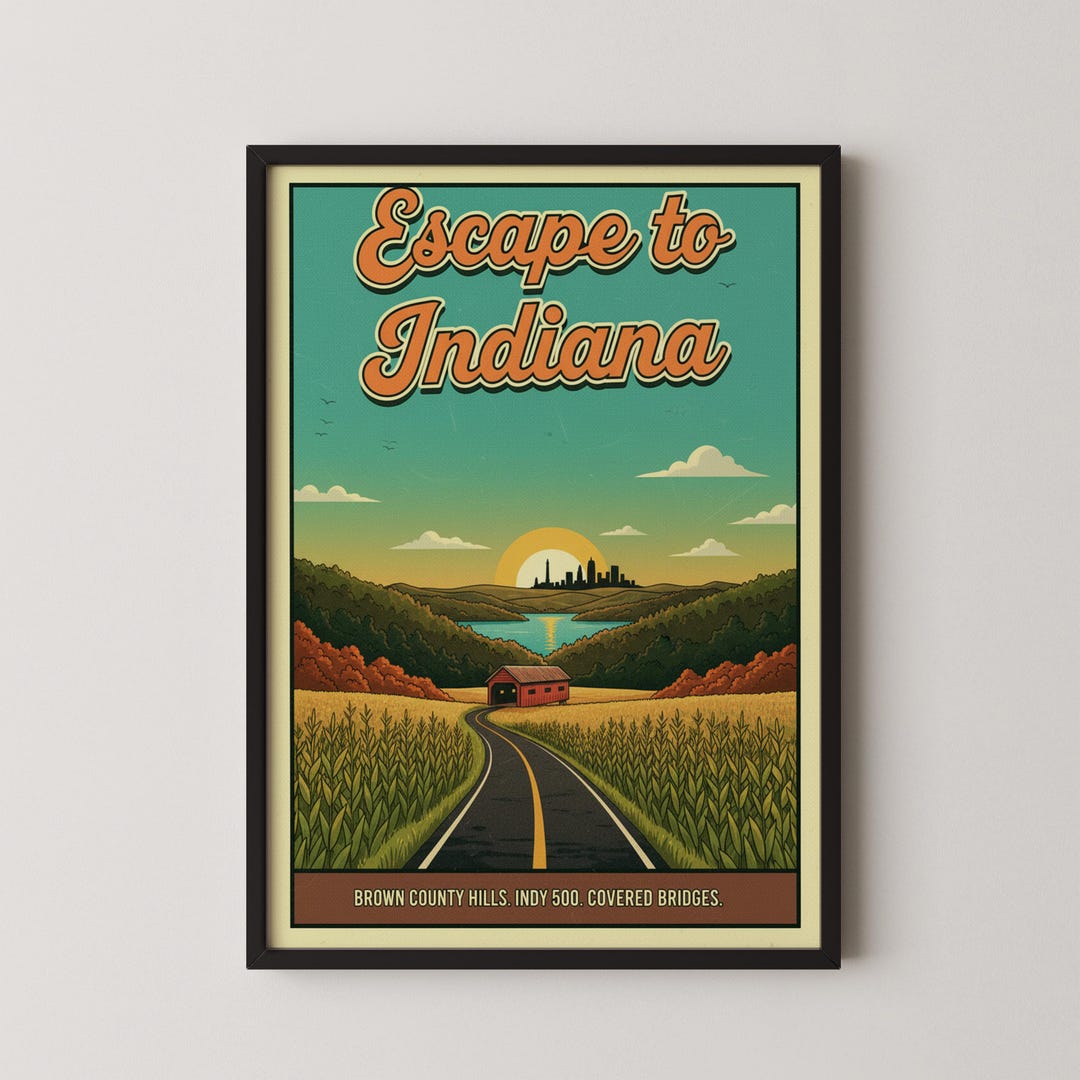 Vintage Escape to Indiana Travel Poster | Scenic Landscape Art Digital ...