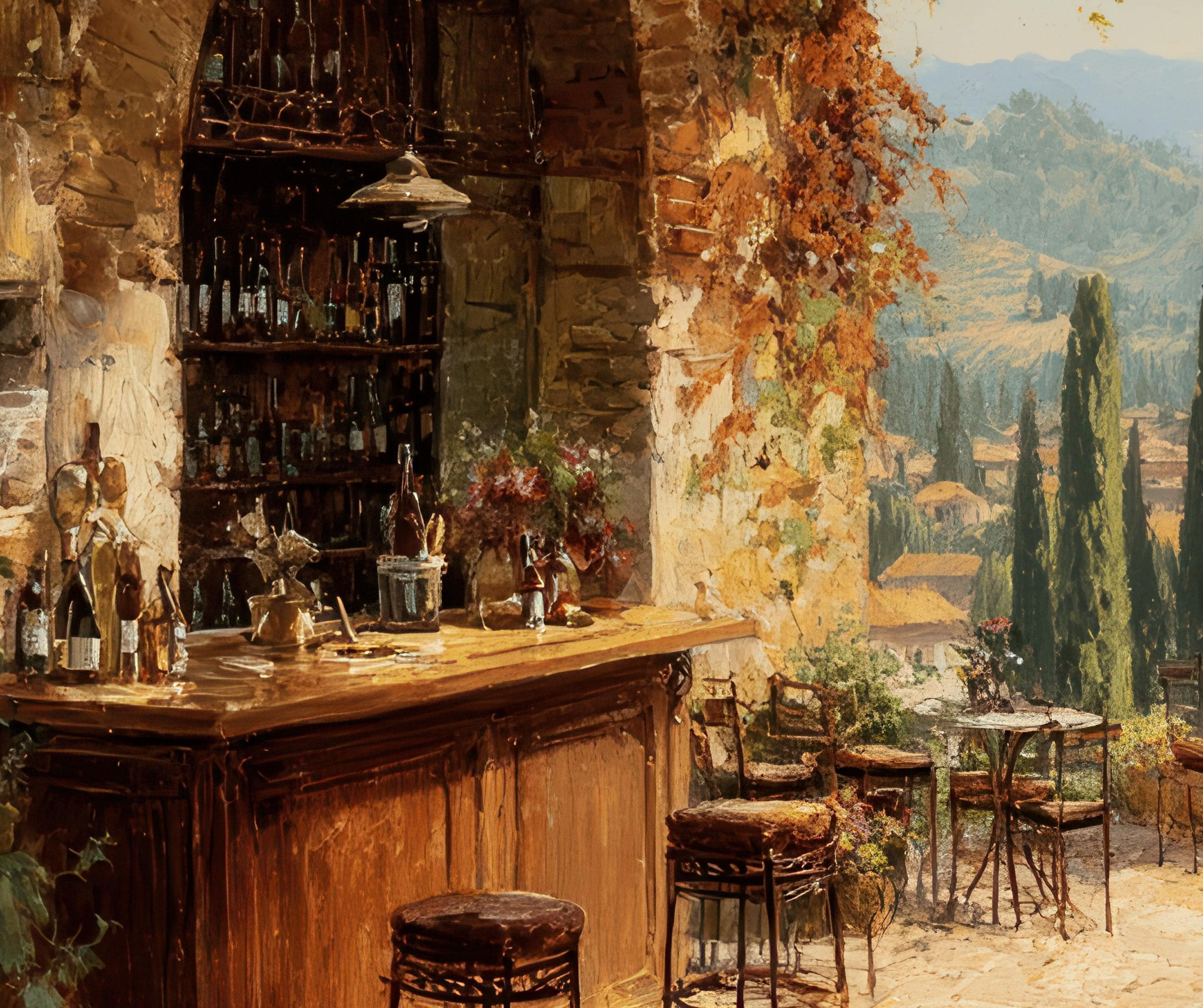 Tuscany Cafe Print: Italian Village Mediterranean Landscape (digital ...