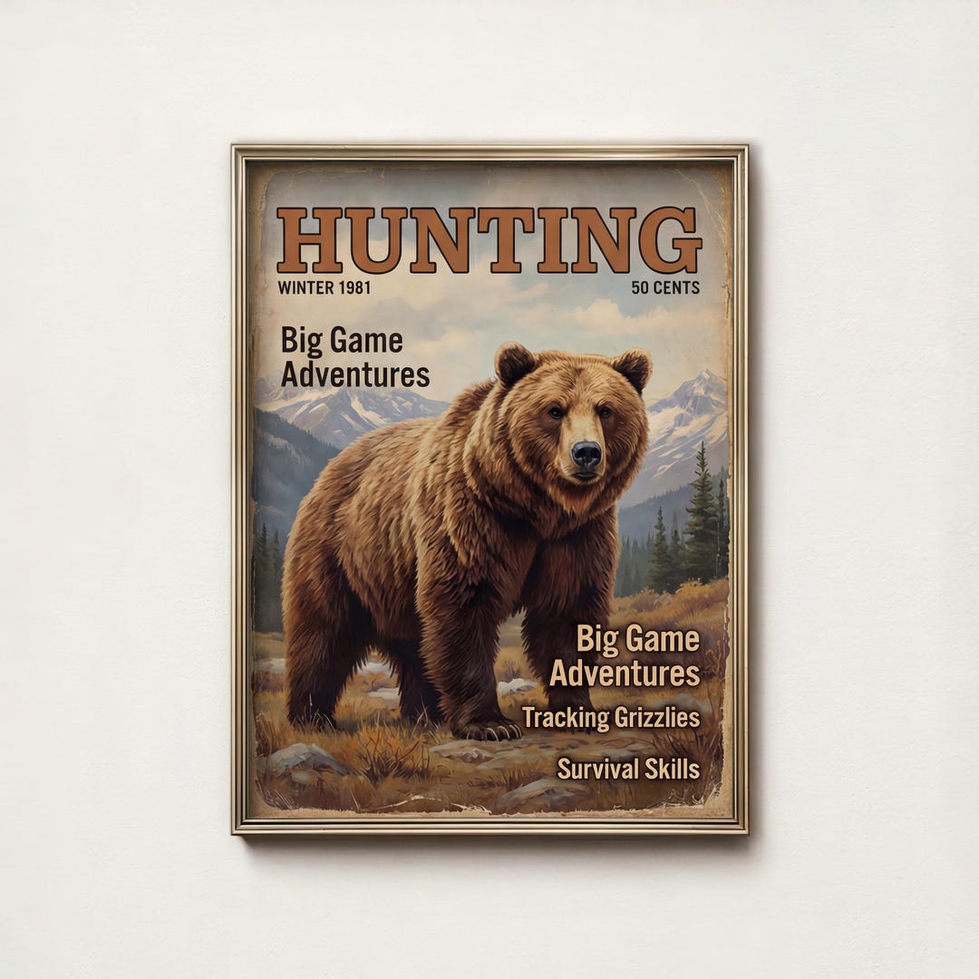 Vintage Grizzly Bear Hunting Magazine Poster Retro 1980s Outdoor ...