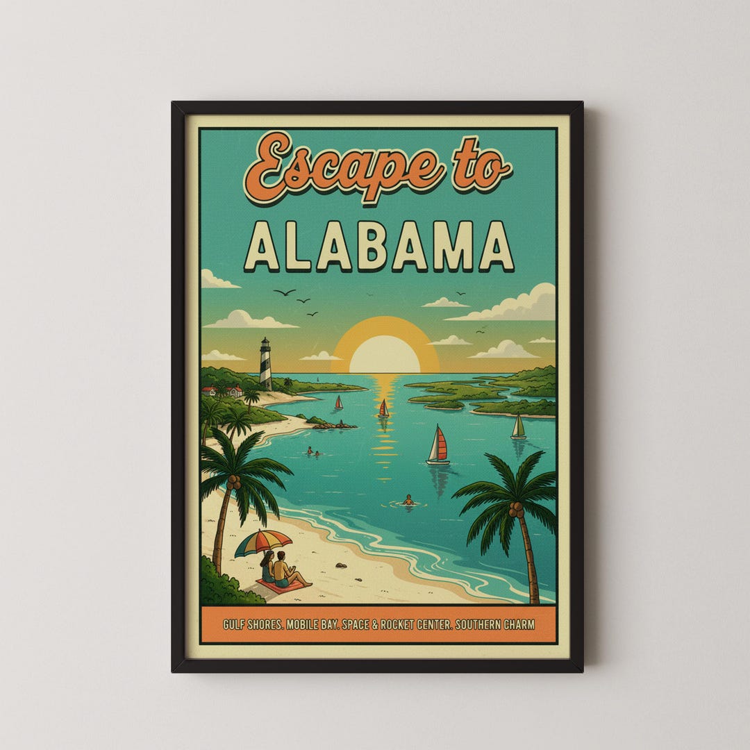 Alabama Vintage Travel Poster Digital Art Print - Etsy