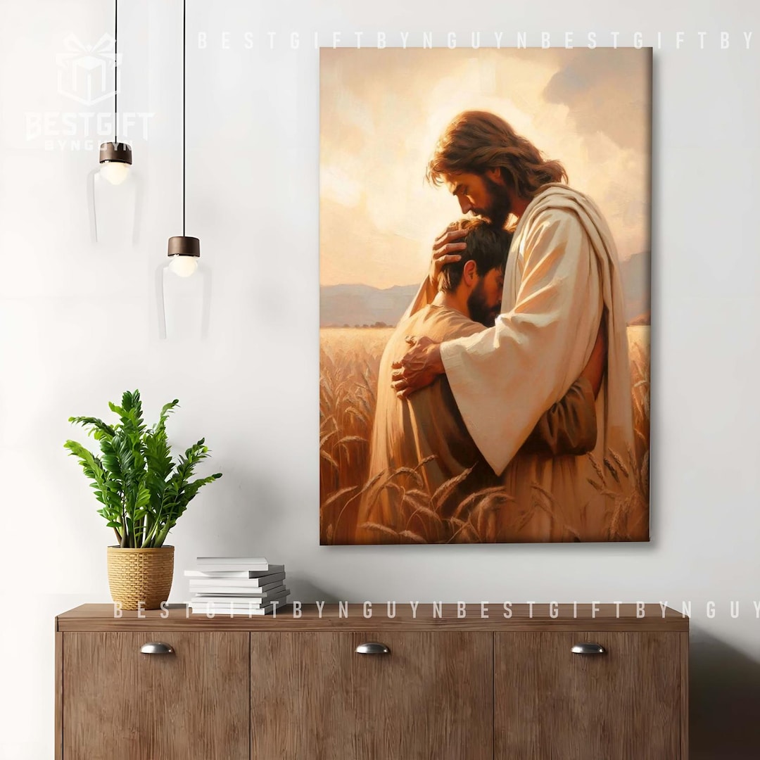 Love and Gratitude – Jesus Hugging Man Wall Art, Christian Printable ...