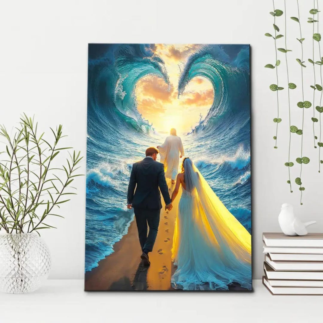 Jesus Leading a Married Couple Through the Parted Sea Wall Art Canvas ...