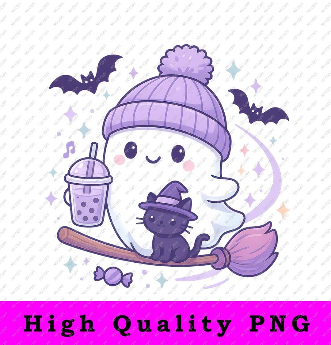 Kawaii Ghost With Cat PNG File - Cute Halloween Digital Download for ...