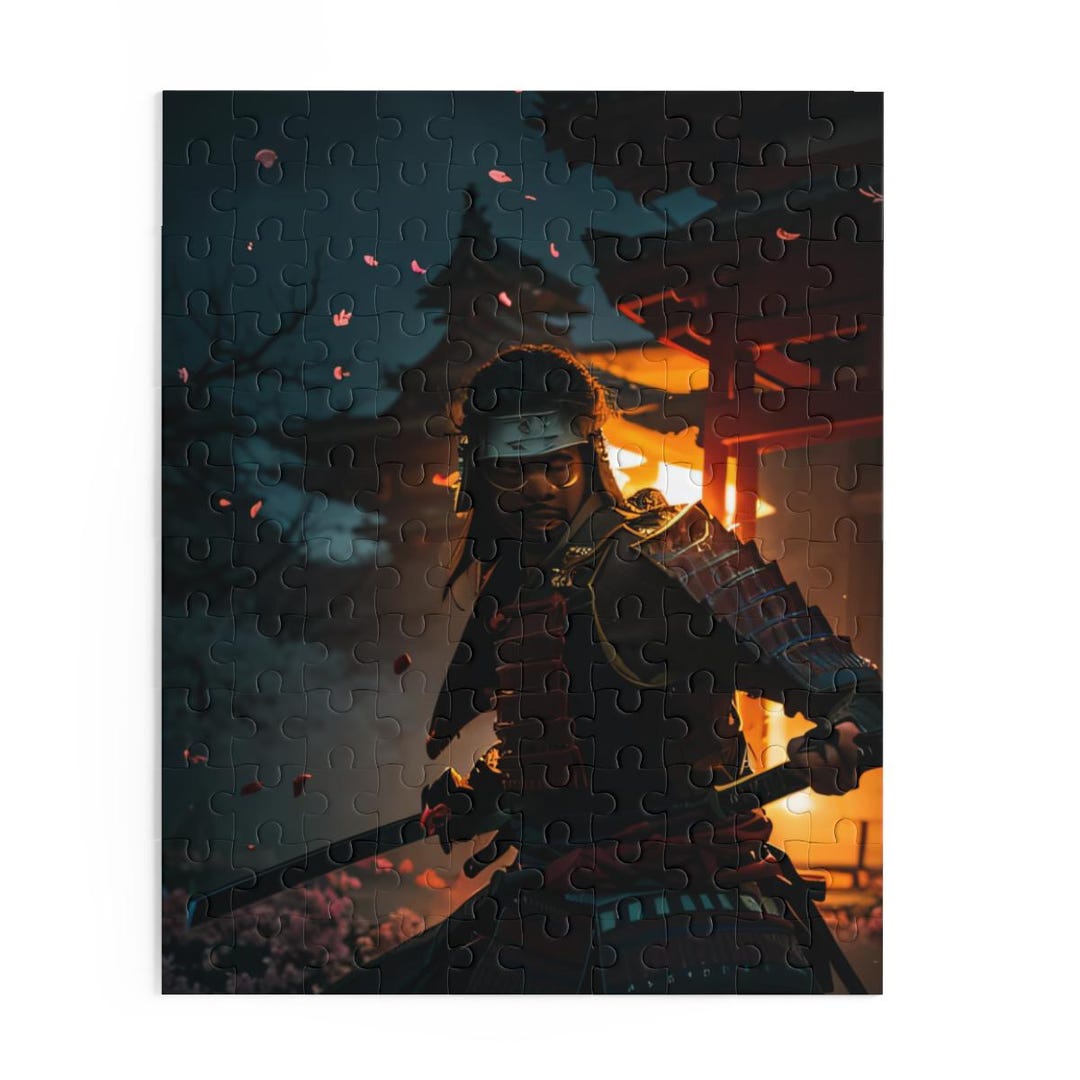 Samurai Warrior Jigsaw Puzzle Night Temple Scene With Cherry Blossoms ...