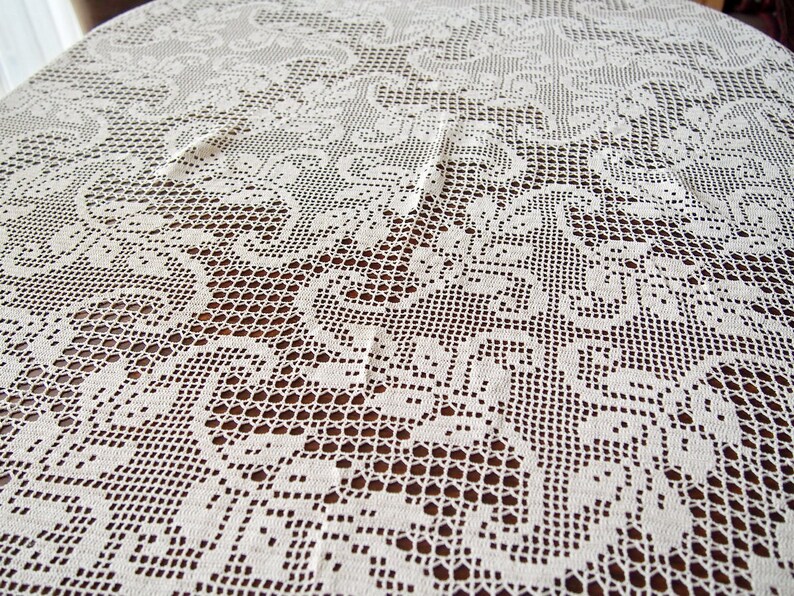 Antique Handmade Lace Tablecloth Ecru Filet Crochet Large 56 x | Etsy