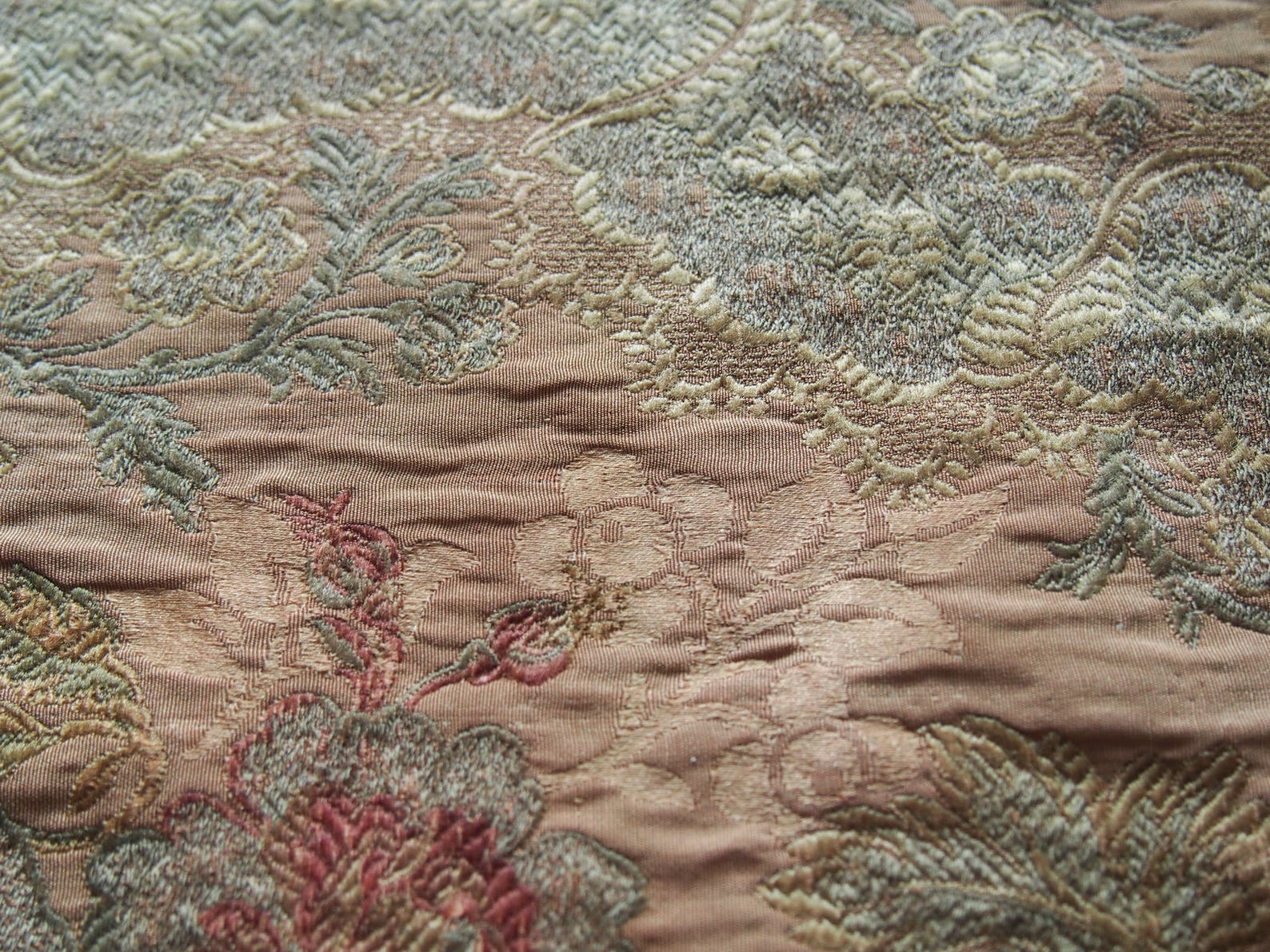 Antique Brocade Tapestry Table Mat Centerpiece Brocade 1800s Spice Moss ...