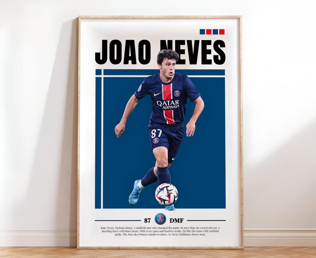 Joao Neves PSG Poster, Paris Saint German Poster, PSG Poster Print Art ...