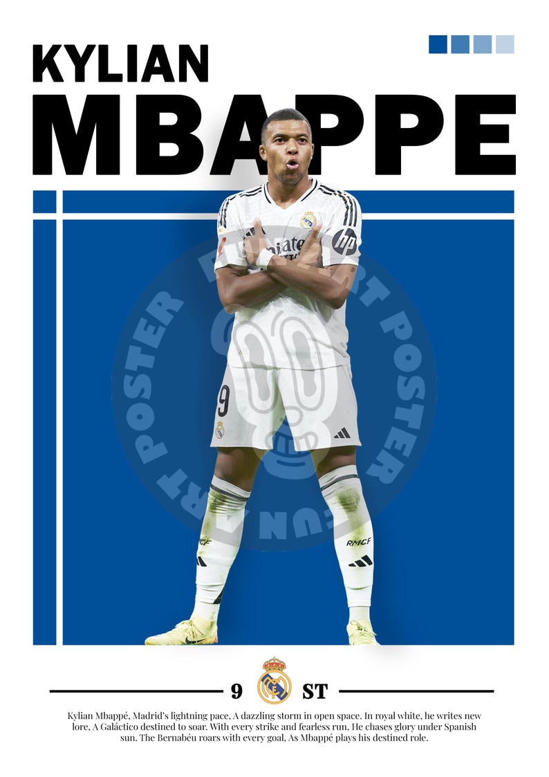 Kylian Mbappe Poster, Real Madrid Poster, Mbappe Poster Print Art, Gift ...