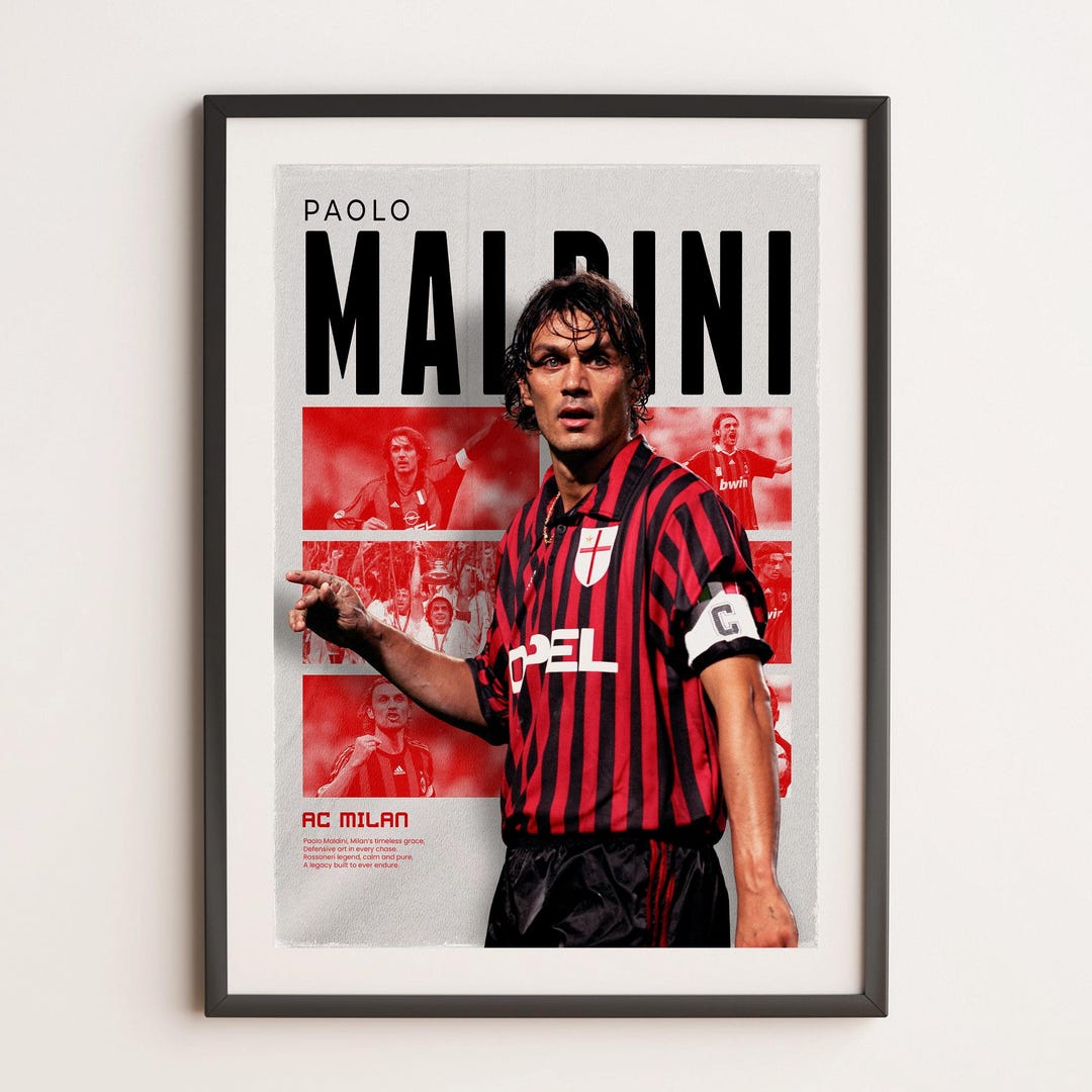 Paolo Maldini Poster, AC Milan Legend Print, Minimalist Football Wall ...