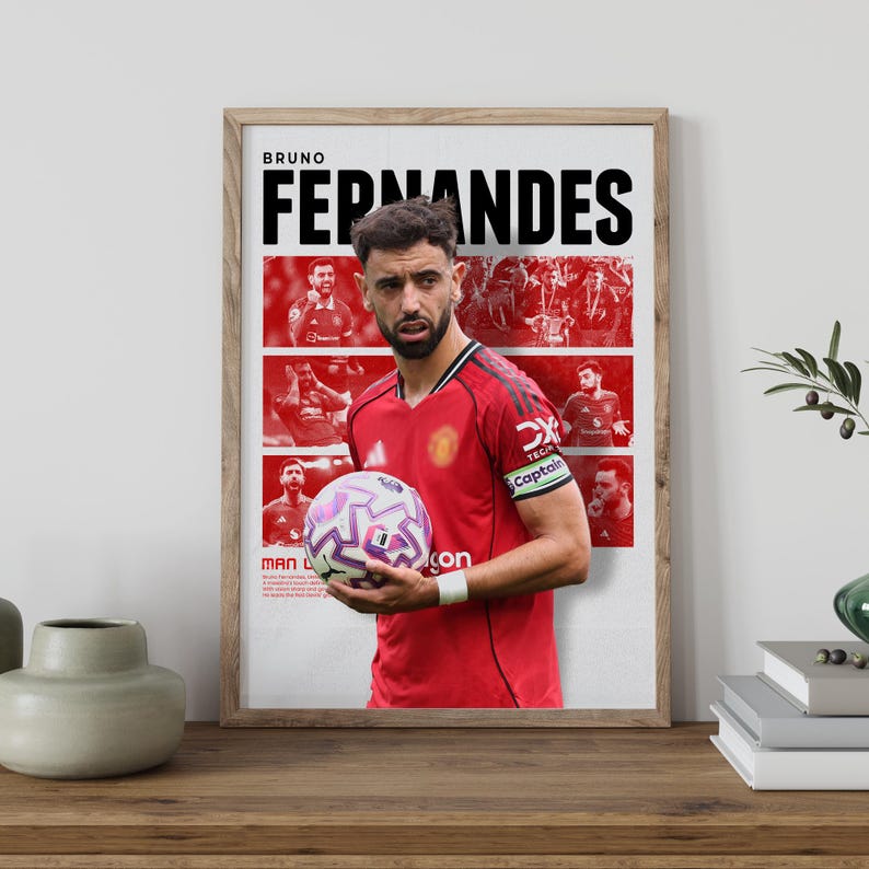 Bruno Fernandes Man United Poster, Manchester United Wall Art (digital ...
