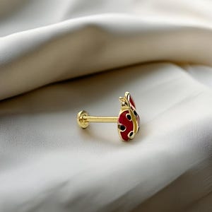 14K Solid Gold Ladybug Cartilage Earring – Cute Internally Threaded ...