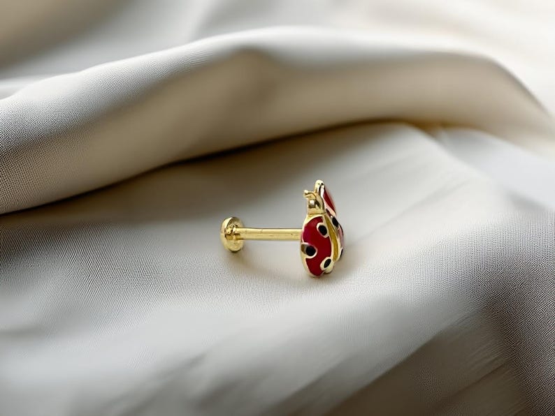 14K Solid Gold Ladybug Cartilage Earring – Cute Internally Threaded ...