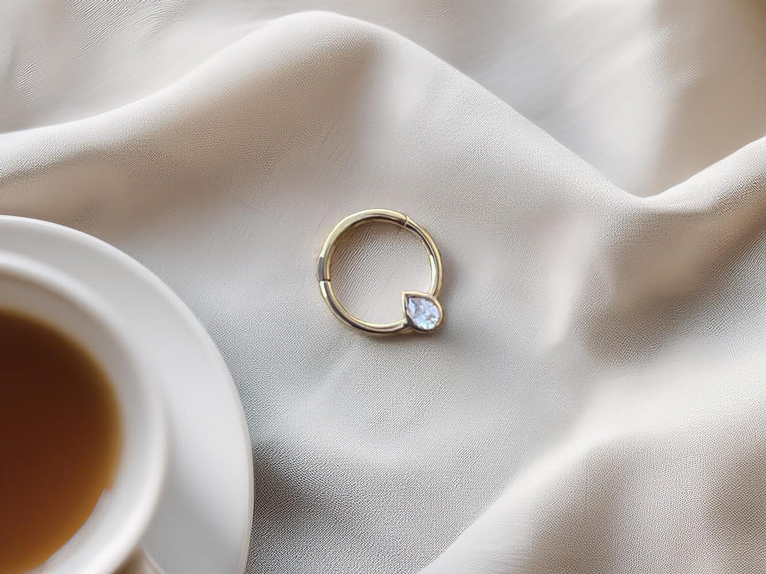 14K Gold Teardrop CZ Hoop: Daith, Septum, Cartilage Piercing - Etsy