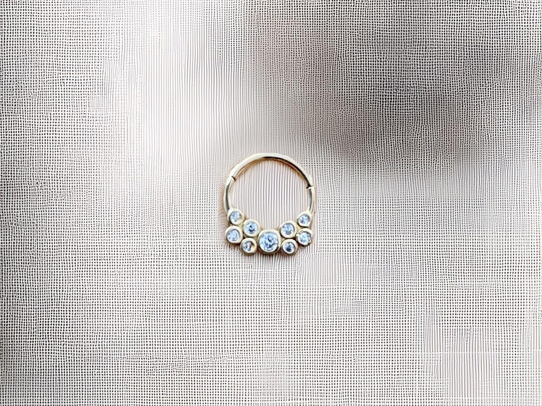14K Gold Gemstone Cluster Piercing: Septum, Nostril, Cartilage Hoop - Etsy