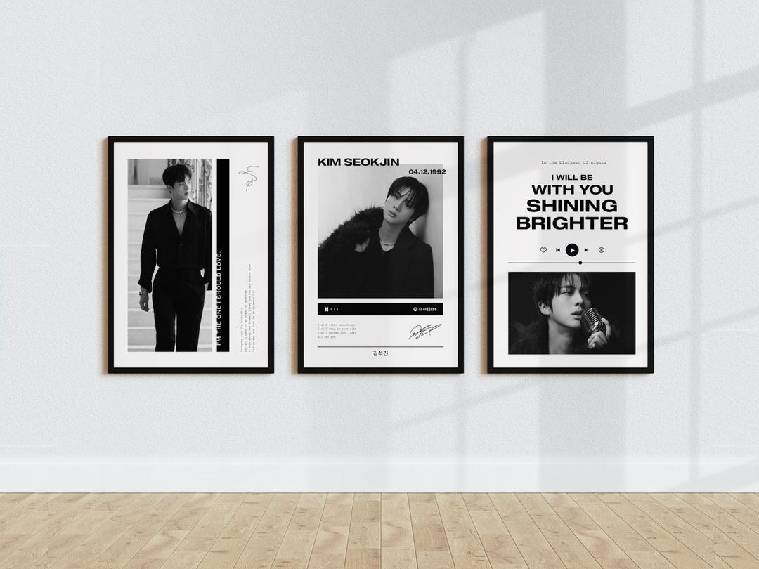 Jin BTS Poster Printable | Black & White Set of 3 | Kim Seokjin Poster ...