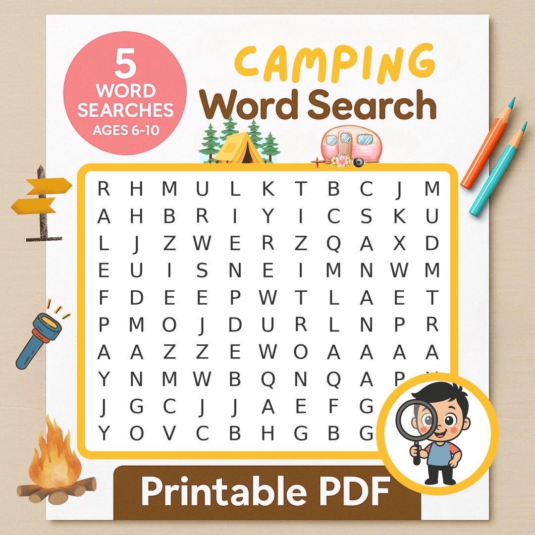 Camping Word Search Puzzle for Kids | 5 Printable Outdoor Activity ...