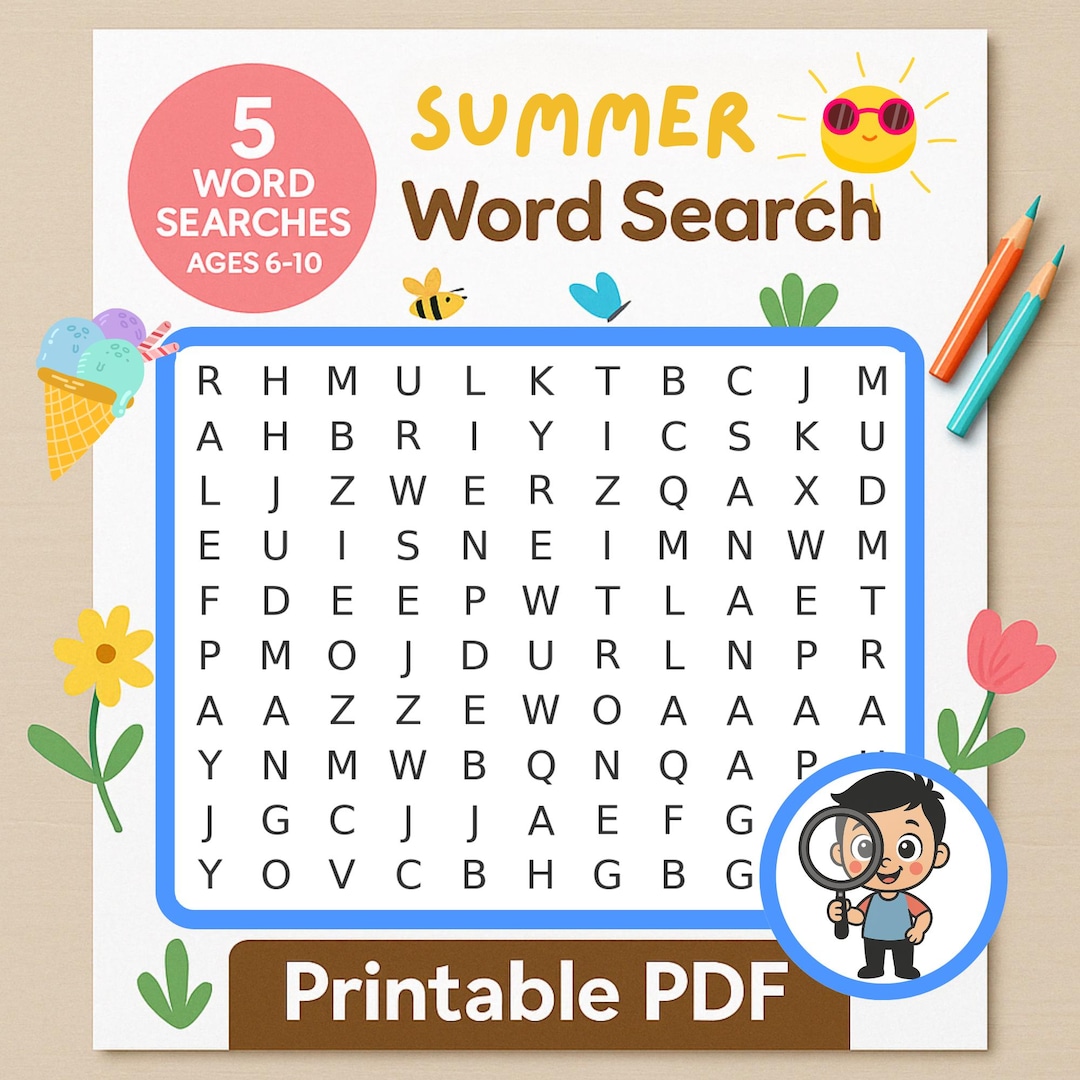 Summer Word Search Puzzle for Kids | Printable PDF Activity | Ages 6–10 ...