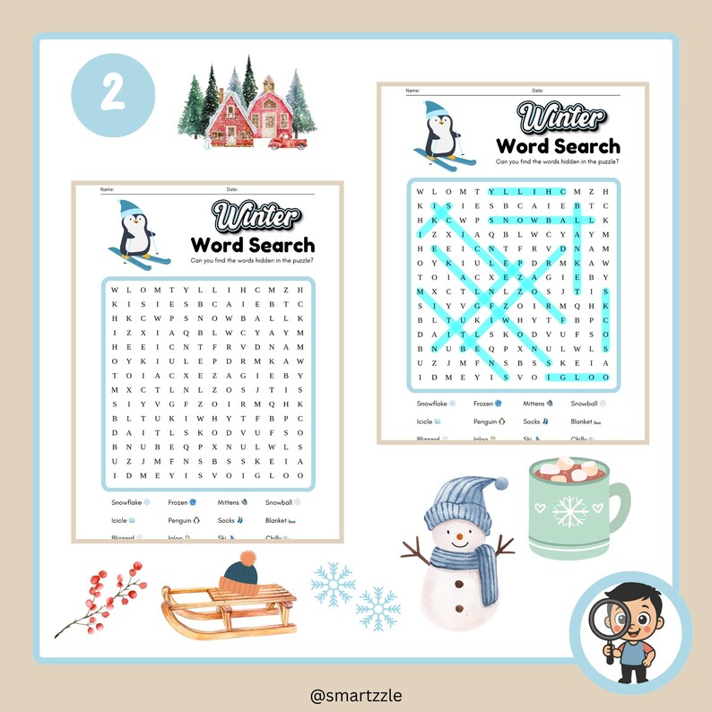 Winter Word Search Puzzle for Kids | Printable PDF | Ages 6–10 | Fun ...