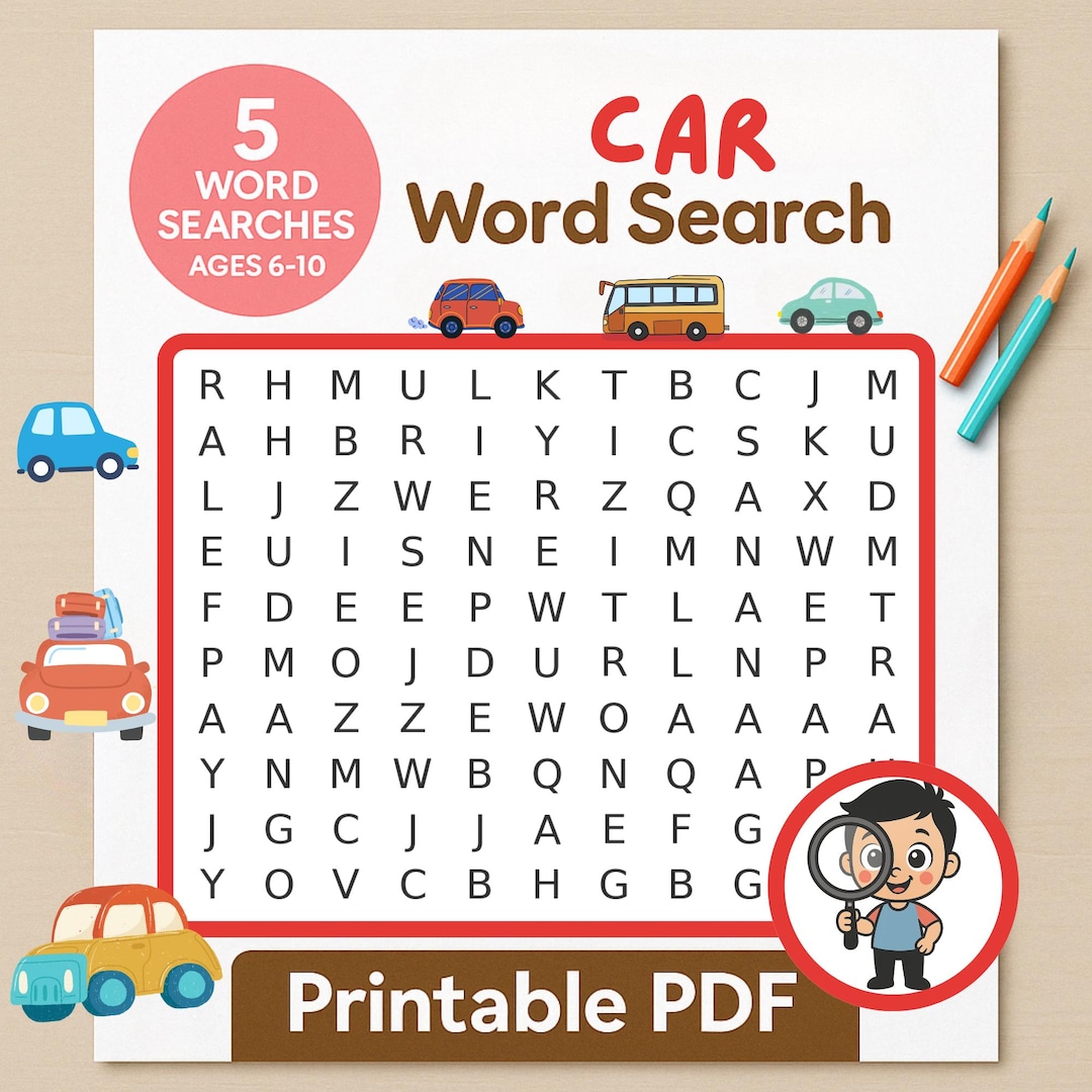 Car Word Search Puzzle Pack for Kids and Adults | 5 Printable Vehicle ...