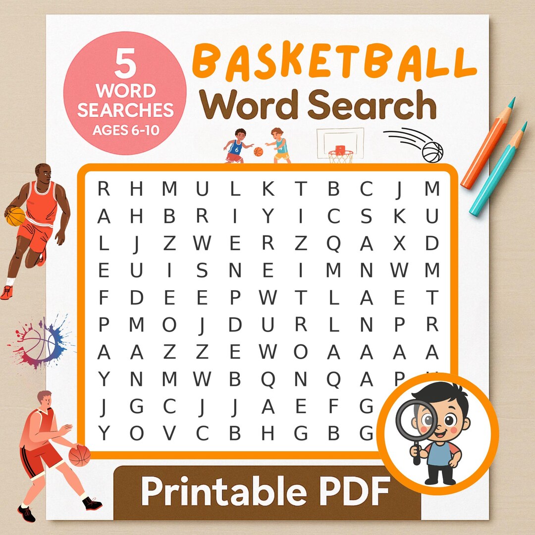 Basketball Word Search Puzzle: 5 Printable Sports Games (PDF) - Etsy