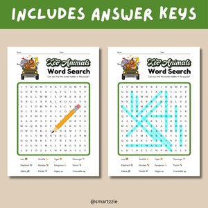 Zoo Animals Word Search Puzzle for Kids | 5 Printable Zoo Animal Games ...