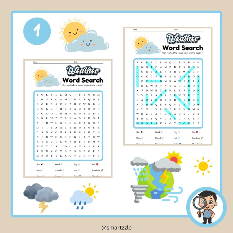 Weather Word Search Puzzle: Kids Vocabulary Game (printable PDF) - Etsy