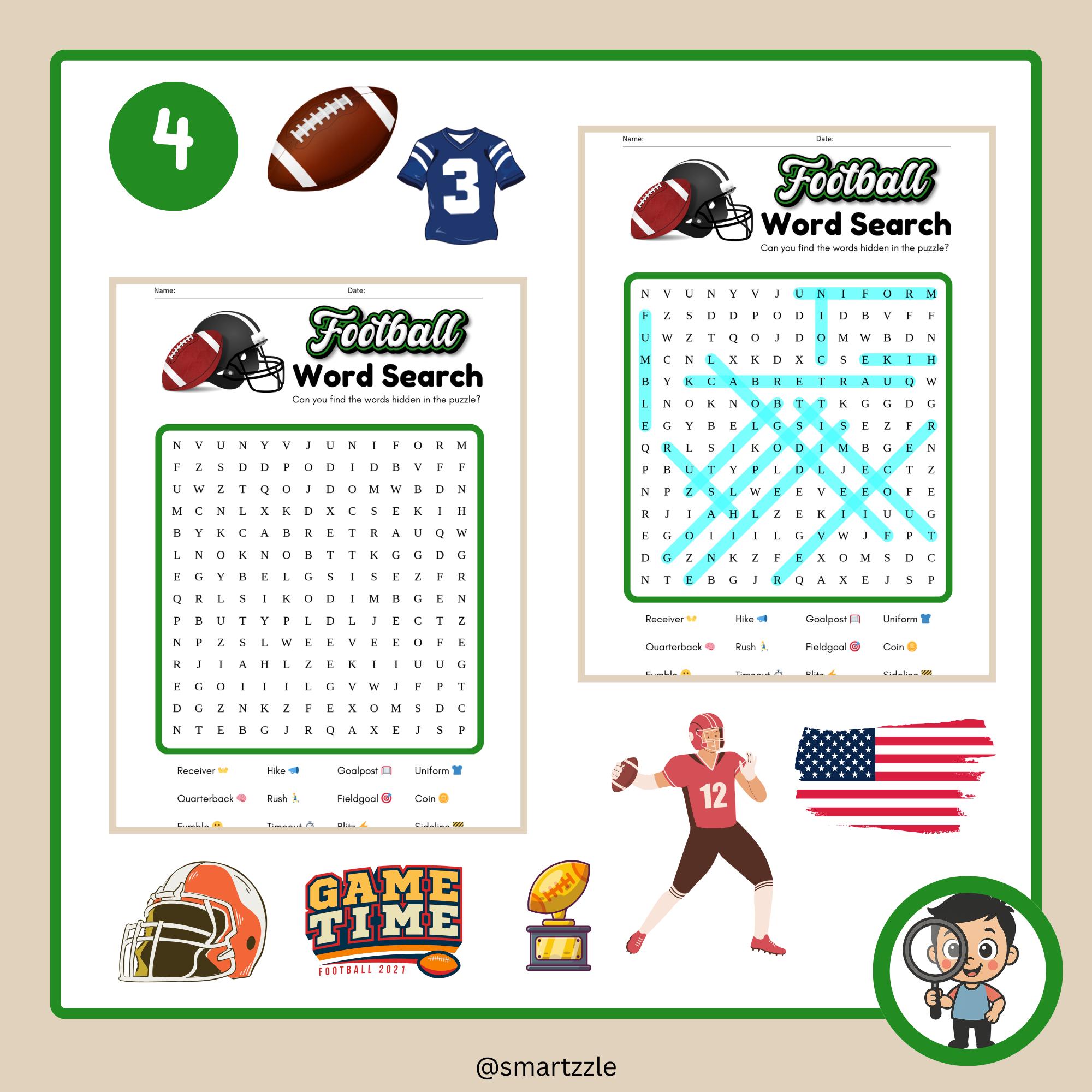 Football Word Search for Kids | Printable PDF Puzzle | Ages 6–10 ...