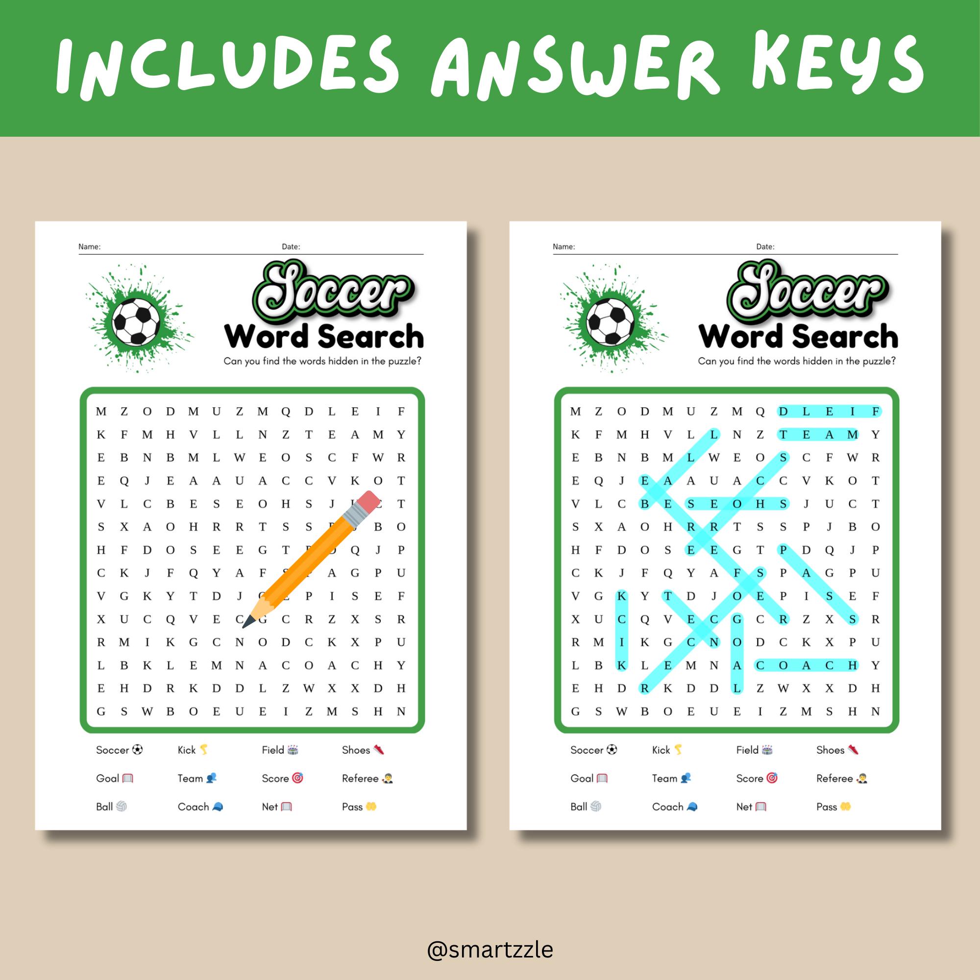 Soccer Word Search Puzzle for Kids | 5 Printable Sports Activity Games ...