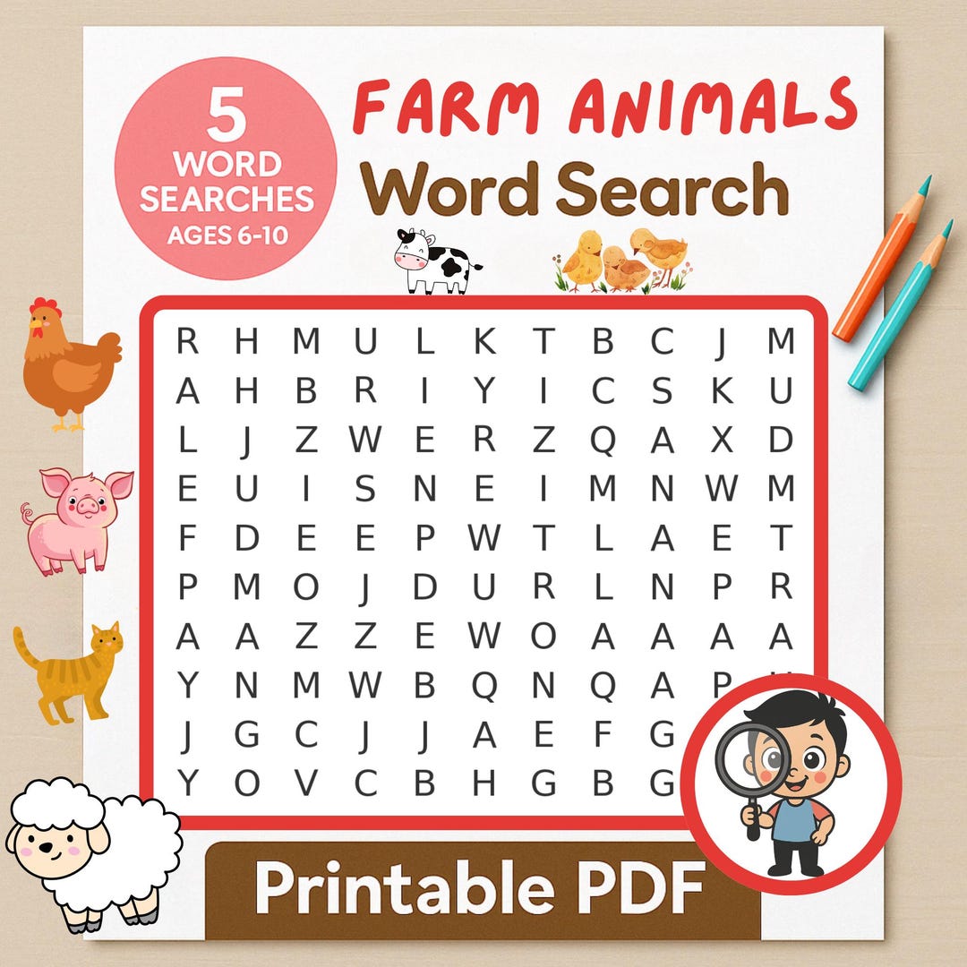Farm Animals Word Search Puzzle for Kids | Printable Farm Animal Games ...