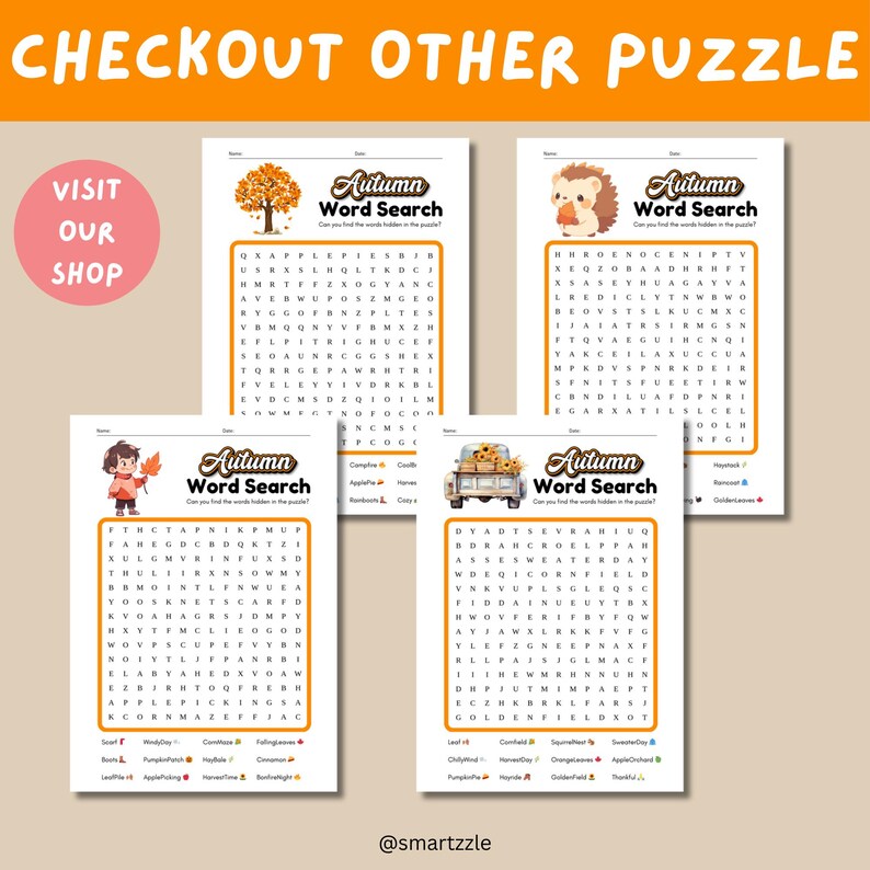 Autumn Word Search Puzzle Pack for Kids and Adults | 5 Printable Fall ...