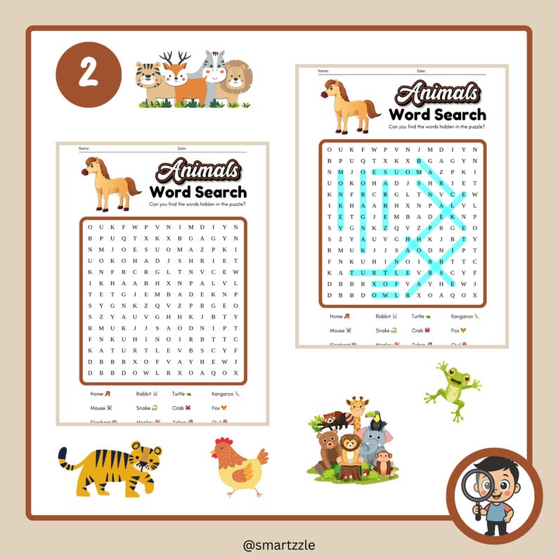 Animals Word Search Puzzle for Kids | Printable PDF | Ages 6–10 ...