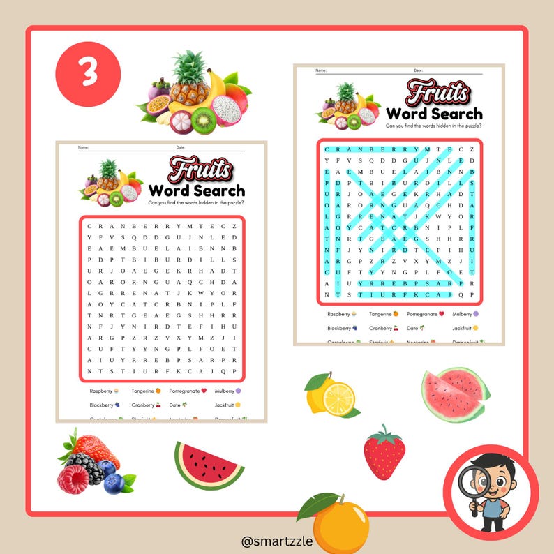 Fruits Word Search Puzzle for Kids | Printable PDF | Ages 6-10 ...