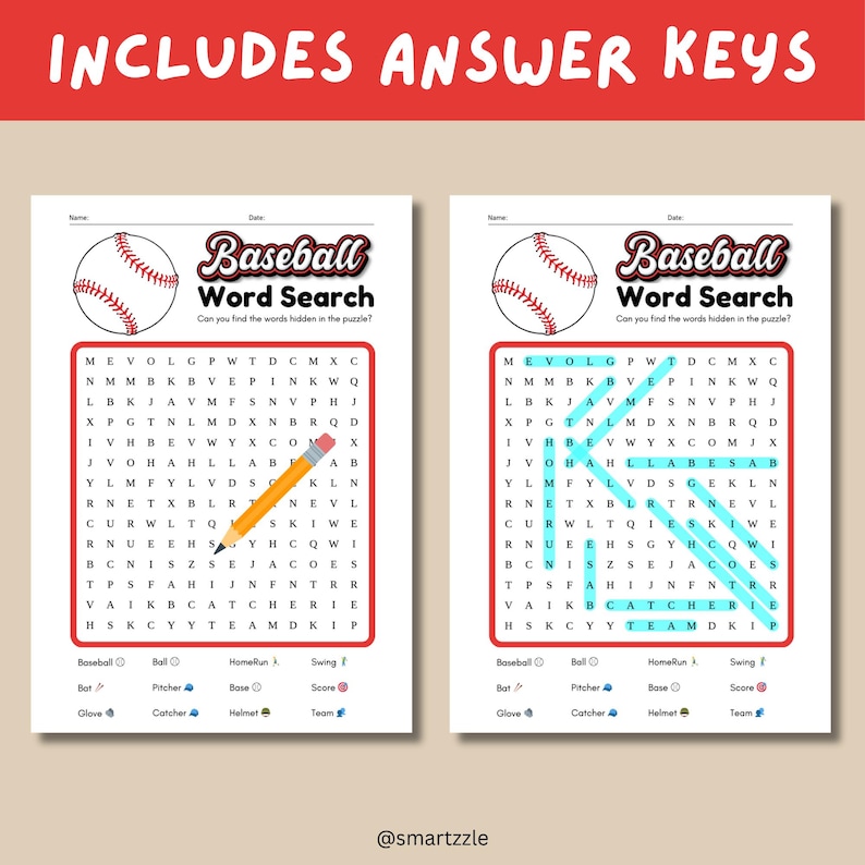 Baseball Word Search Puzzle for Kids: 5 Printable Sports Games (PDF) - Etsy