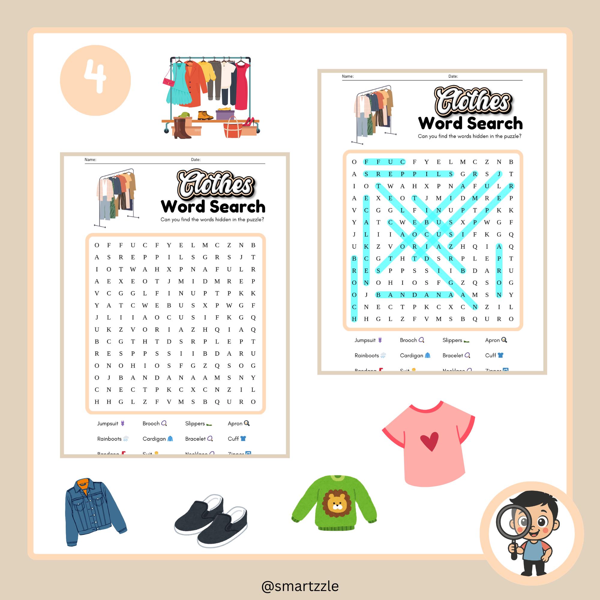 Clothes Word Search Puzzle: ESL Vocabulary Activity (PDF) - Etsy