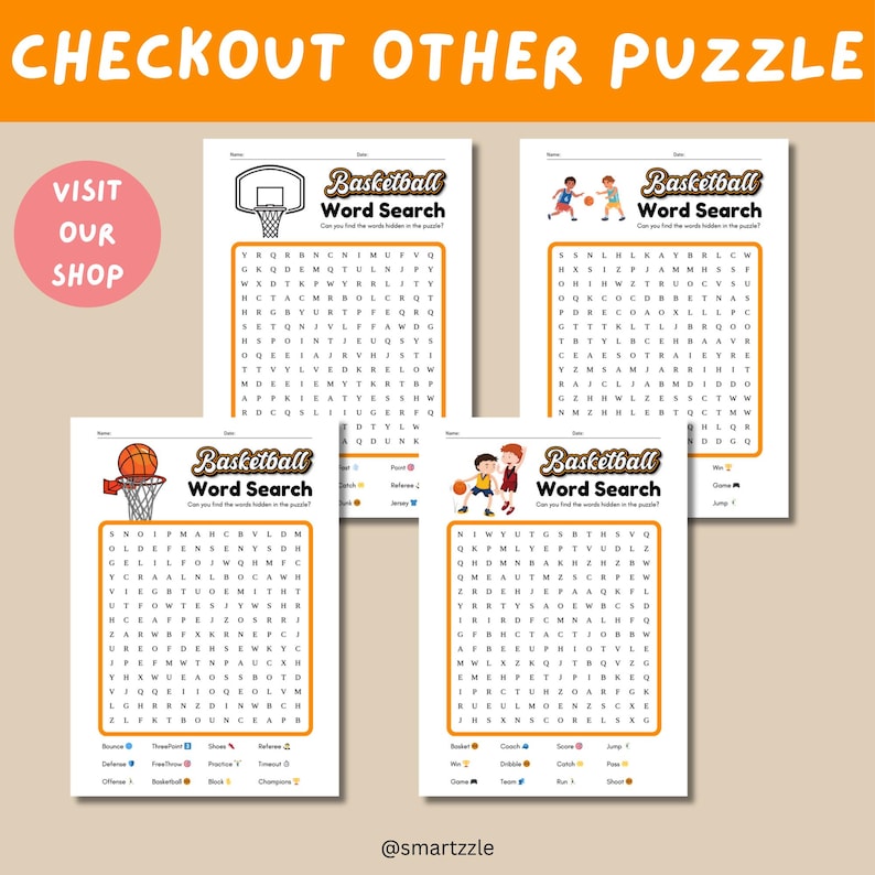 Basketball Word Search Puzzle: 5 Printable Sports Games (PDF) - Etsy
