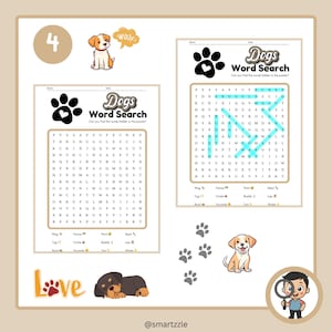 Dogs Word Search Puzzle for Kids | Printable PDF | Ages 6–10 | Fun ...