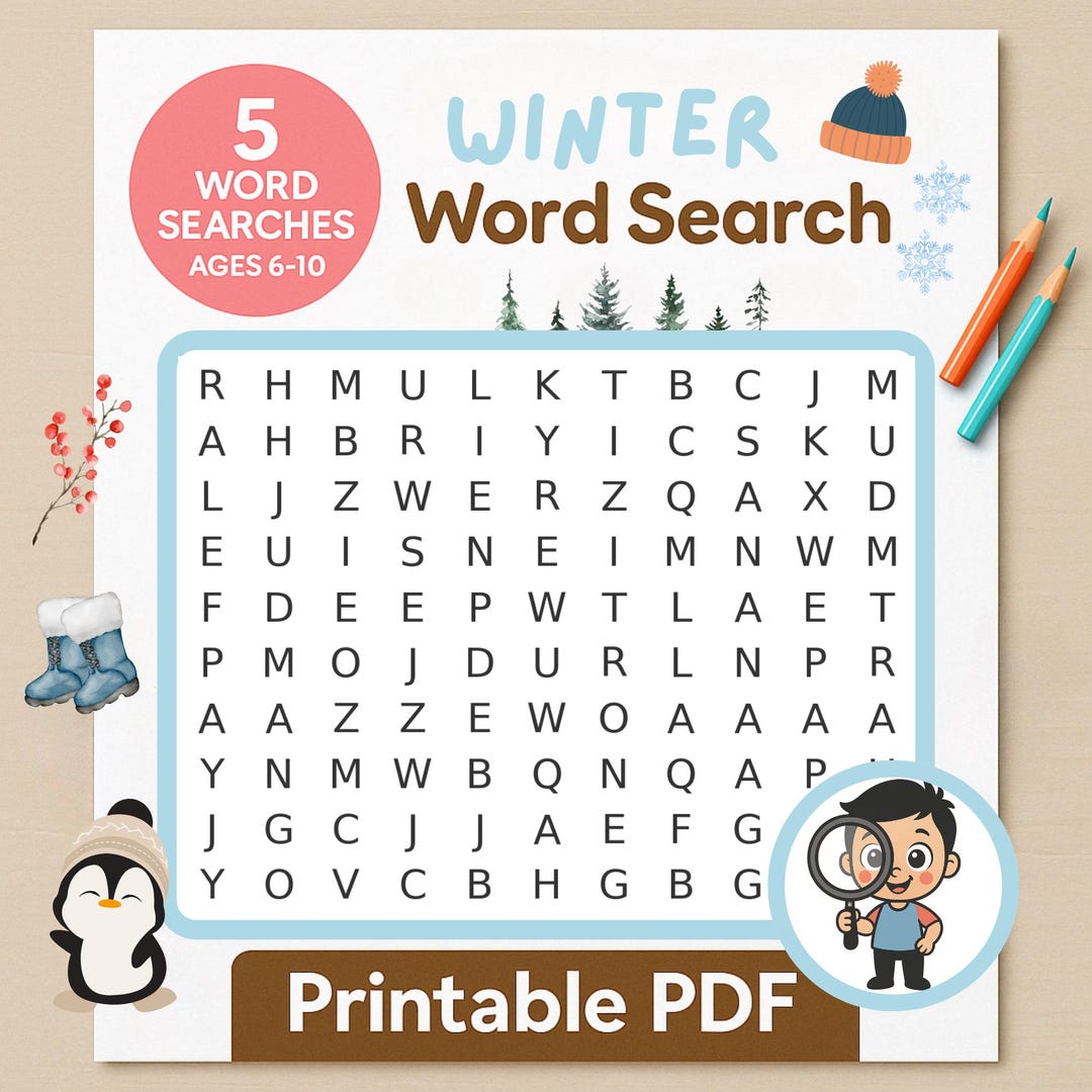 Winter Word Search Puzzle for Kids | Printable PDF | Ages 6–10 | Fun ...