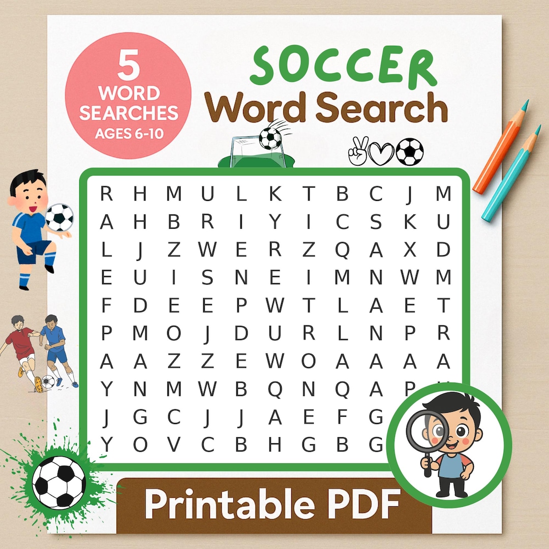 Soccer Word Search Puzzle for Kids | 5 Printable Sports Activity Games ...