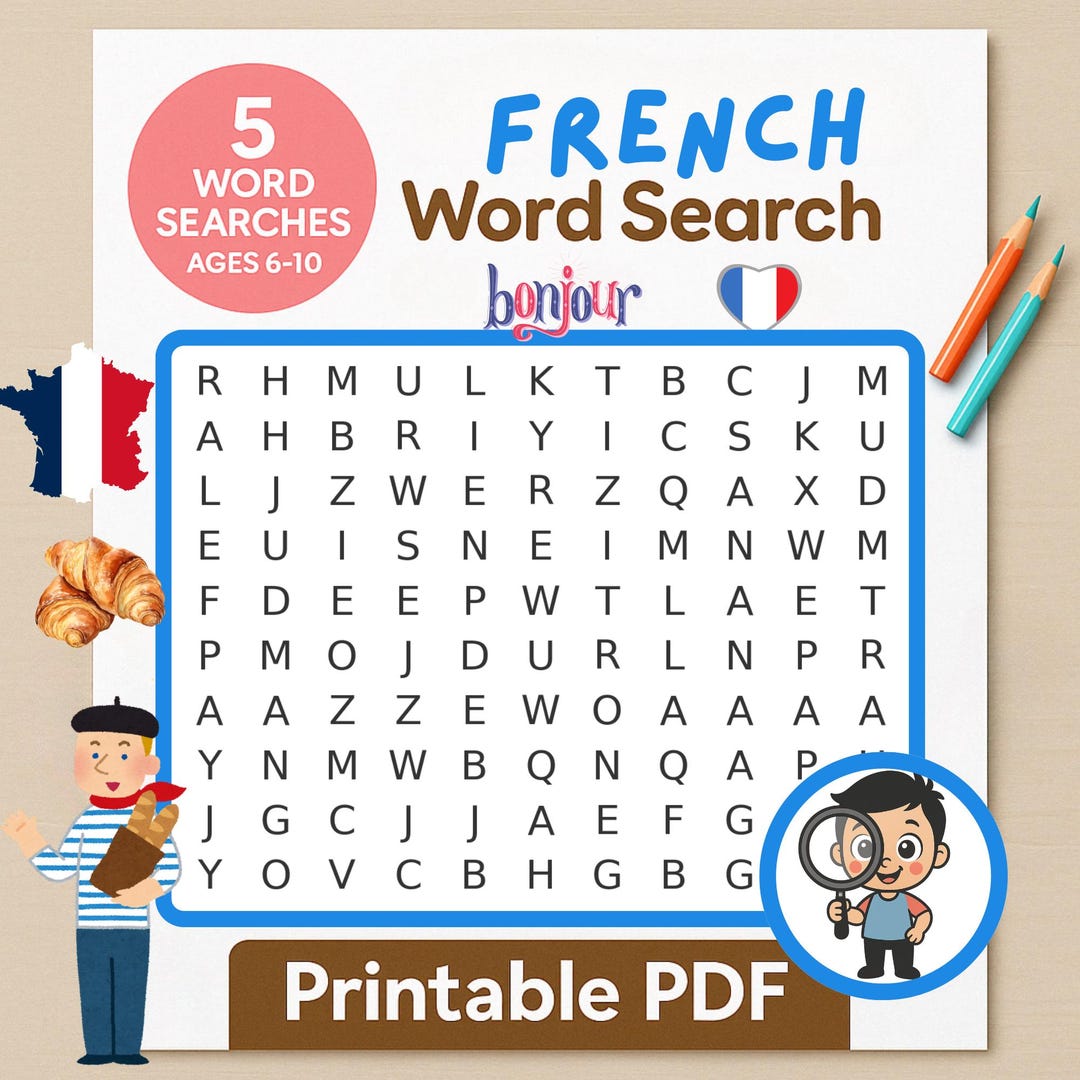 French Word Search Puzzle for Kids | 5 Printable Language Learning ...