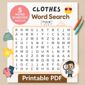 Clothes Word Search Puzzle for Kids | Printable Vocabulary Activity ...