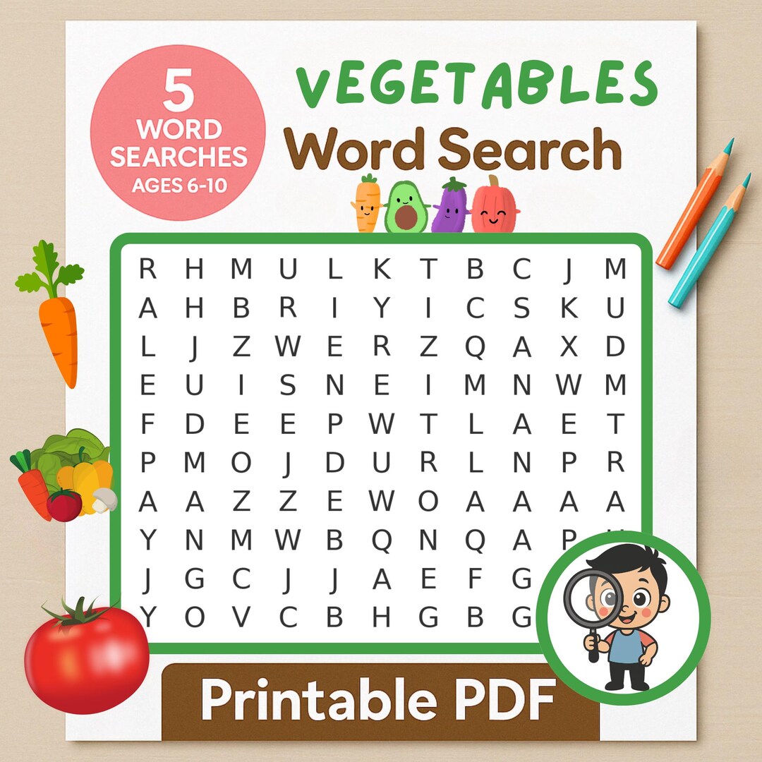 Vegetables Word Search Puzzle: Kids Learning Game (printable PDF) - Etsy