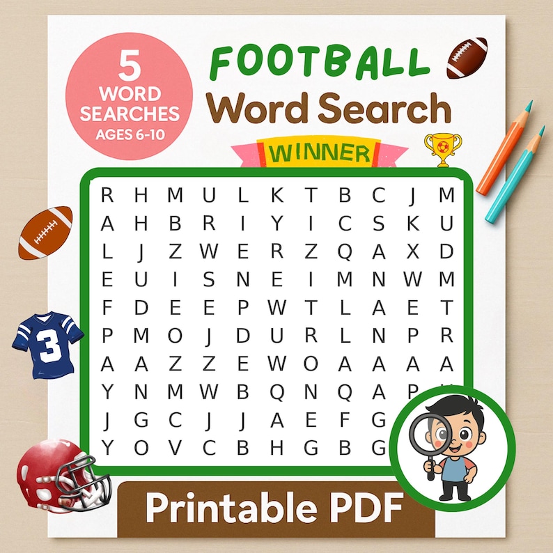 Football Word Search for Kids | Printable PDF Puzzle | Ages 6–10 ...